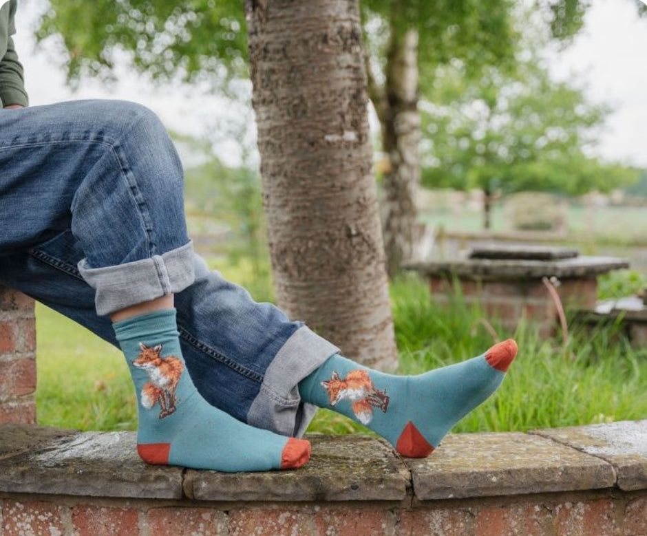 Wrendale Designs 'Bright Eyed and Bushy Tailed' Fox Men's Socks – Brown ...